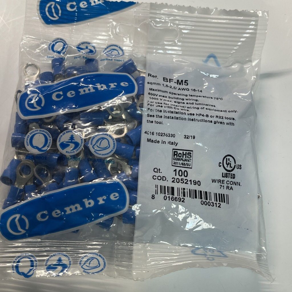 CEMBRE BF-M5 TERMINALS Blue 5MM RING PACK OF 100