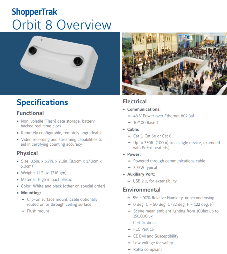 ShopperTrak Orbit 8 DDORB1801 People Counting Camera system H1001-8-21