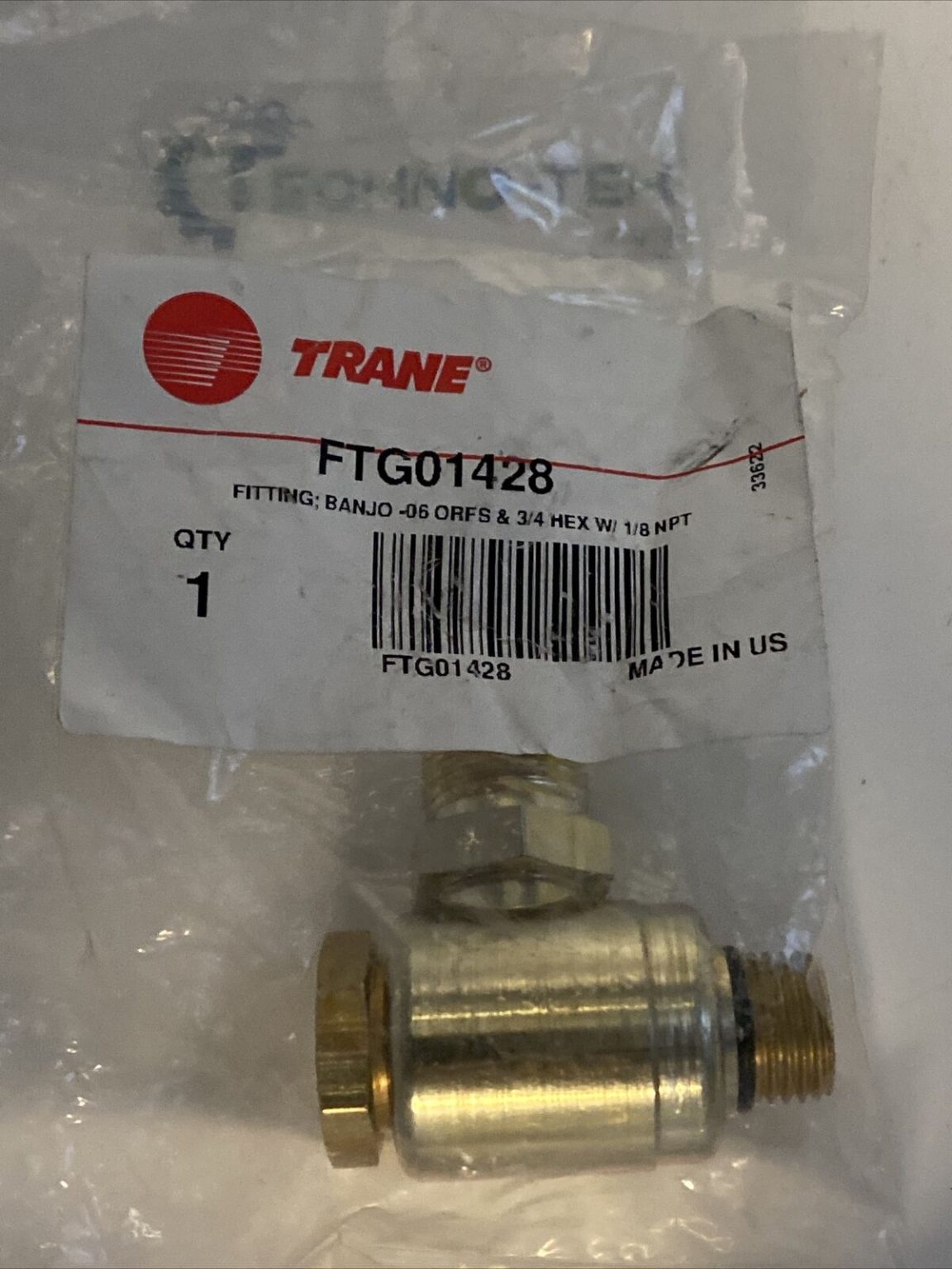 Trane FTG01428 FITTING, BANJO -06 ORFS & 3/4 HEX W/ 1/8 NPT