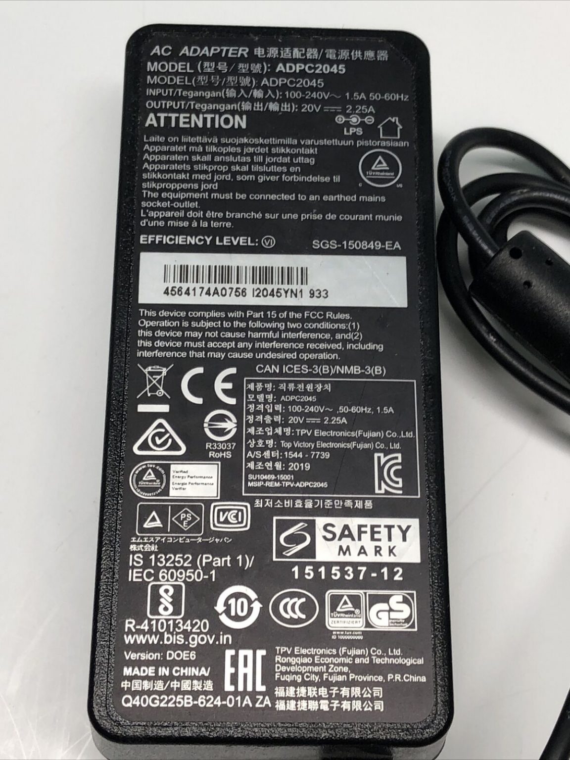 For AOC 20V2.25A monitor power adapter ADPC2045 - Genuine OEM