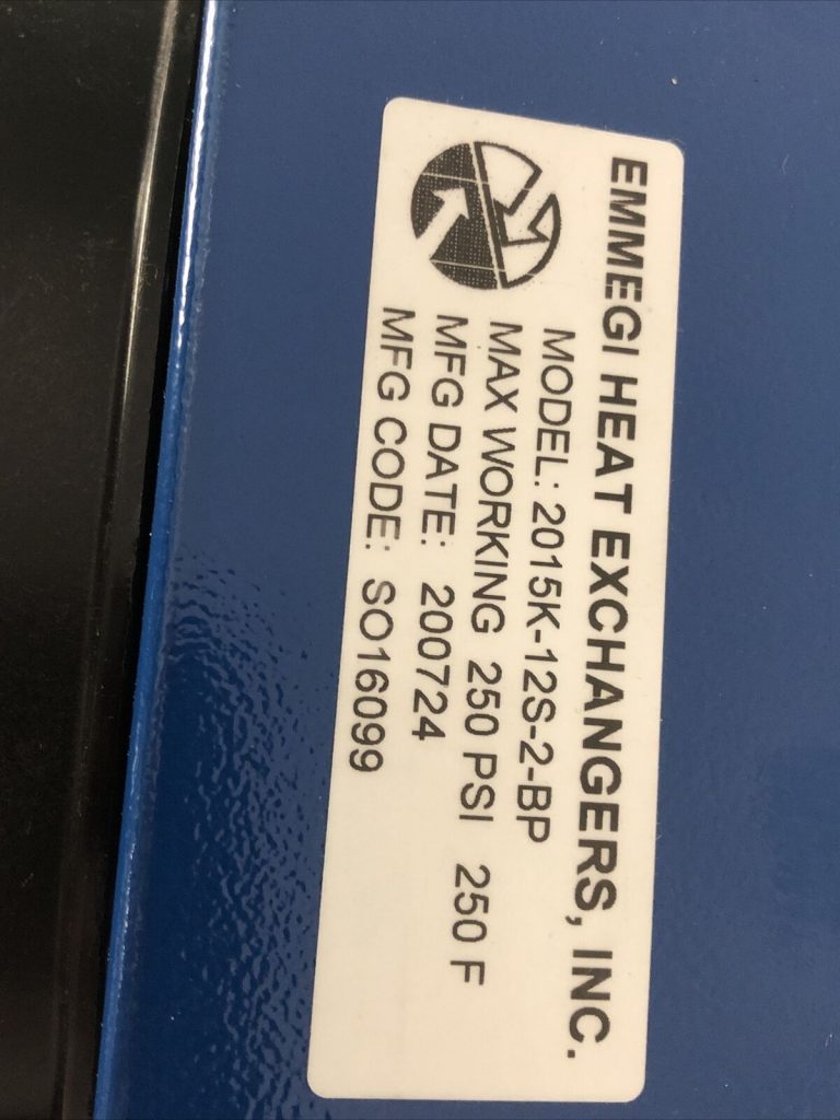 Emmegi Heat Exchanger 2024KBV-12S-JE-22 , 250 PSI , 250 F, comes w ...